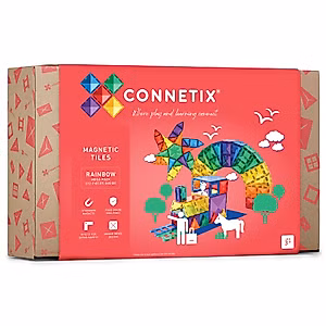 Connetix Tiles 212 Piece Mega Pack, Premium Educational Magnetic Building Set, Features Large Hexagons and Squares, Regular Geometric Tiles, Door and Window Pieces, Fences, 2 Purple Cars, and More