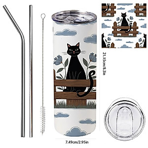 Medpol Cute black cat tumbler with lid and straw 20 oz insulated tumbler cups Cute black cat insulated travel coffee mugs for women cute sippy cups stainless insulated travel cups