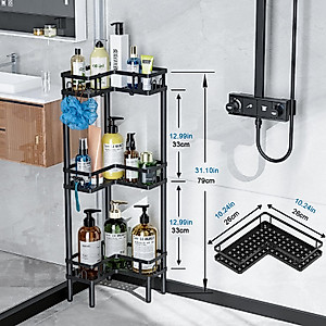 Kufutee Standing Shower Caddy Corner, 3 Tier Stainless Steel Shower Organizer Stand with Sturdy Metal Plate, Rustproof Bathroom Corner Shelf Floor Shower Stand
