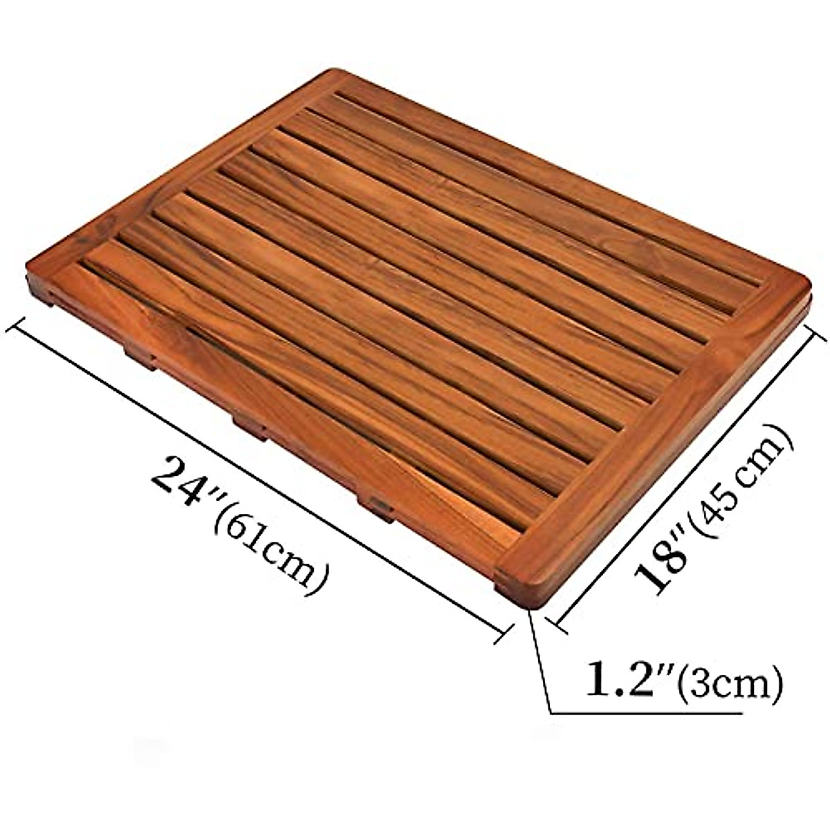 Utoplike Non Slip Teak Wood Bath Shower Mat, Teak Bathtub Caddy Tray Bath Tray, Teak Shower Bench Seat with Handles Set