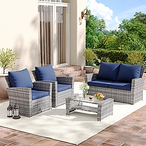 UDPATIO Outdoor Cushions for Patio Furniture, 4'' Replacement Cushions for Outdoor Furniture, Set of 4 Water-Resistant Outdoor Sectional Cushions for Sofa Couch Chair (Navy)