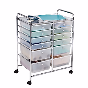 InTche 12-Drawer Rolling Craft Storage Or Office Cart，Drawer Size: 9.5” x 12.5” with Depths of 2.6” and 5.1”