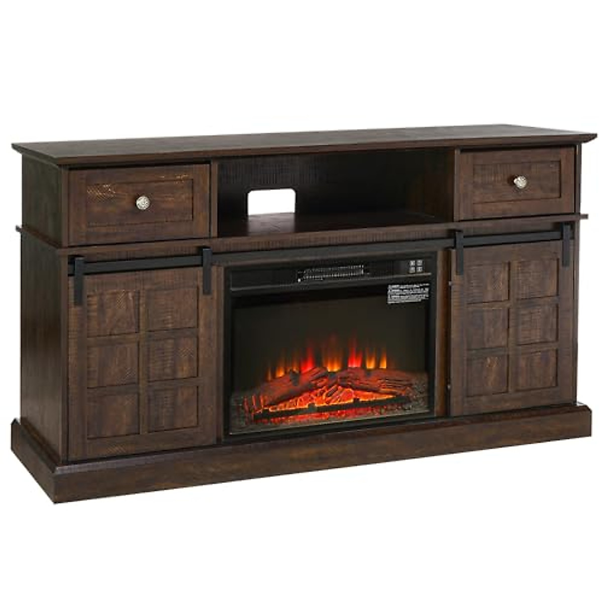 LGHM Fireplace TV Stand, Entertainment Center for 65 Inch TV, 58" Farmhouse TV Stand with 23" Electric Fireplace, Tall Entertainment Stand with Sliding Barn Door, Espresso