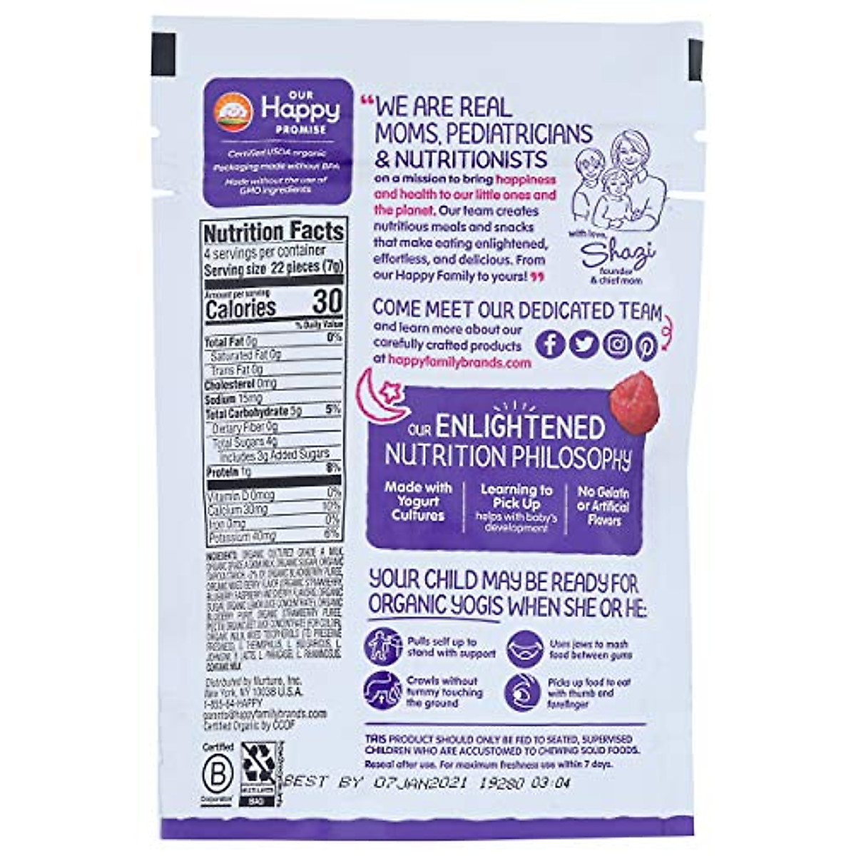 Happy Baby Organic Mixed Berry Yogurt Snacks, 1 OZ