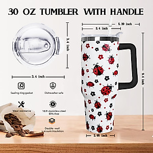 wmvhdiw 30 Oz Ladybug Tumbler With Handle,Ladybug Coffee Travel Mug Cup Water Bottle,Ladybug Decor,Ladybug Gifts for Women