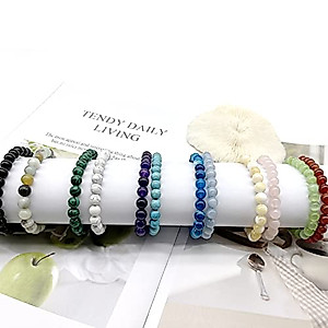 SROBENZ 12 PCS Gemstone 8mm Round Beaded Bracelet Set Healing Crystal Stone Stretch Bracelets for Women Girl Men Round Beads Elastic Bracelets