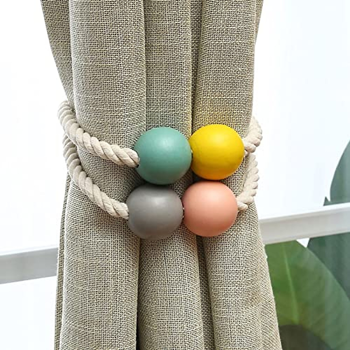 BAMFY 2 Pcs Magnetic Curtain Tiebacks Handmade Rope Holdback Curtain Tie Backs for Living Room, Kitchen, Dining Room, Outdoor, Bedroom, Bathroom (Color : B)