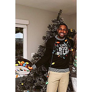 Tipsy Elves Light Up Ugly Christmas Sweater with LED Lights for Men I Like Big Bulbs Red Holiday Pullover with String of Lights Size Medium
