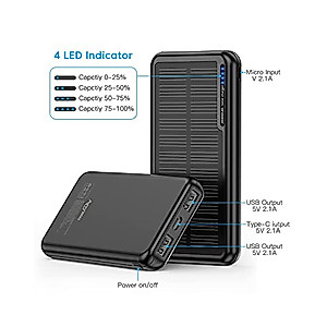 Anyzoo Solar Portable Charger 20000mAh, Power Bank with External Solar Battery Panels, Battery Pack with Dual inputs & Outputs Compatible with Cellphones