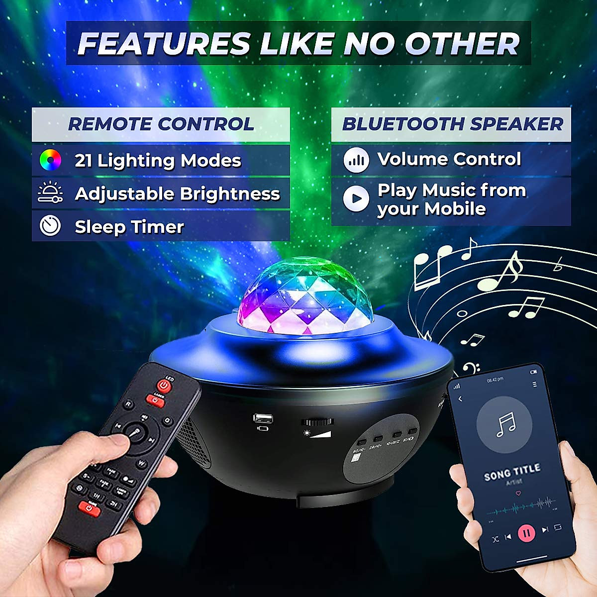 Star Light Galaxy Projector for Bedroom | Bluetooth Speaker, Adjustable Brightness, 10 Color Options, Timer Modes | Starry Space Nebula Clouds and Night Sky for Ambience by encalife
