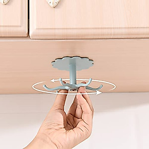 BLMIEDE 360 De Gree Rotatable Hook Six Cl Aw Kitchen Storage Wall Hanging Punching Seamless Hanger Strong Glue Hook Drying Rack Wall Mount Kitchen (Blue, One Size)