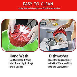 2 Pack Air Fryer Silicone Liners Pot, Reusable Replacement of Flammable Parchment Paper, 8 Inch Non Stick Silicone Bowl for 3 to 5 QT, Foldable Baking Basket for Cooker Accessories,(Round, Blue & Red)