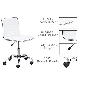 BTEXPERT BTExpert Swivel Mid Back Armless Ribbed Designer Task Chair Leather Soft Upholstery Office Chair - White