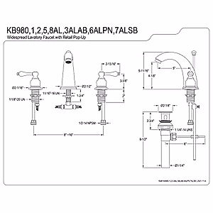 Kingston Brass KB986ALPN Victorian Widespread Bathroom Faucet, 6 x 5.25 x 2.5, Polished Nickel
