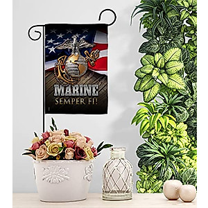 Marine Semper Fi Garden Flag - Armed Forces USMC United State American Military Veteran Retire Official - House Decoration Banner Small Yard Gift Double-Sided Made In USA 13 X 18.5