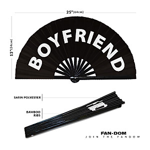 Boyfriend hand fan foldable bamboo circuit hand fan funny gag slang words expressions statement gifts Festival accessories Rave handheld Circuit event fan Clack fans (Black)