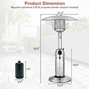 Giantex Outdoor Propane Patio Heater, 11,000 BTU Portable Tabletop Heater w/Weighted Base, Stainless Steel, Adjustable Thermostat, Electric Heater for Backyard, Garden, Commercial Restaurant, Silver