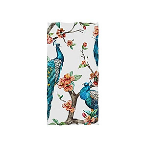 ALAZA Microfiber Gym Towel Peacock Flowers, Fast Drying Sports Fitness Sweat Facial Washcloth 15 x 30 inch