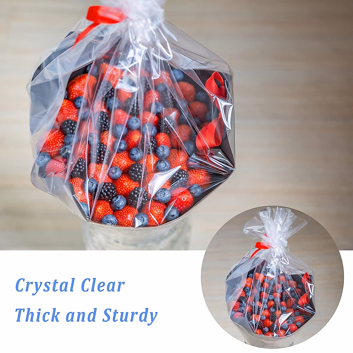 Yotelab Large Jumbo Cellophane Bags for Gift Basket, 32x42 Inches 10Pcs Huge Clear Basket Bags