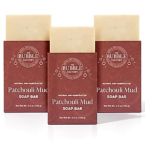 The Bubble Factory Patchouli Mud - Handmade in the USA, Palm Oil Free, All Natural Bar Soap, 3 Bars