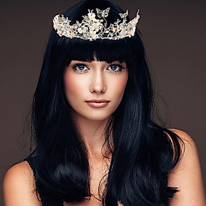 Butterfly Tiara Baroque Wedding Crown Butterflies Flowers Bridal Baroque Queen Crown Crystal Birthday Tiara Bridal Headpiece for Women and Girls