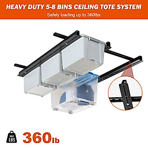 Wallmaster Garage Overhead Storage Rack, Ceiling Bin Organization System With Adjustable Rails, Heavy Duty Metal Overhead Bin Rack Holds Up to 10 Tote Bins
