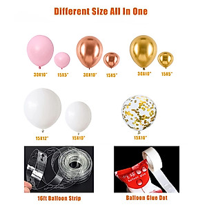 Beaumode Diy Rose Gold Pink White Balloon Garland Arch 160PCS with Confetti Balloons Baby Shower Wedding Princess Birthday Anniversary Engagement Bridal Shower Party Decoration (Rose Gold Pink White)