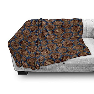 Ambesonne Mandala Throw Blanket, Abstract Circles Oriental Simple Round Ornament, Flannel Fleece Accent Piece Soft Couch Cover for Adults, 50" x 70", Night Blue Burgundy