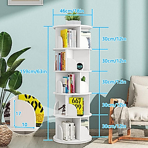 Rotating Bookshelf Tower, 360 Display 5 Tier Floor Standing Bookcase Storage Rack for Kids&Adults, Corner Bookshelf for Small Space, Book Shelf Rotating Bookcase for Bedroom, Living Room, Study