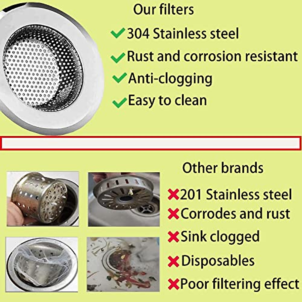 YouOKLight Kitchen Sink Strainer, Sink Strainer, Kitchen Sink Drain, Stainless Steel Sink Strainer Basket, Large Wide Rim 4.4" Diameter for Home, Kitchen, Bathroom and Other Drains. Pack of 2