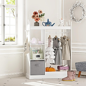 UTEX Kids Play Armoire with Mirror, Storage Bins and Closet for Dress Up and Costumes (White)