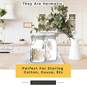 Xabono 4 Pack Wide Mouth Glass Jars with Airtight Lid 32 oz Storage Containers Lids Clear Jar Leak Proof Food Kitchen Cereal Pasta (WMGJAL1)