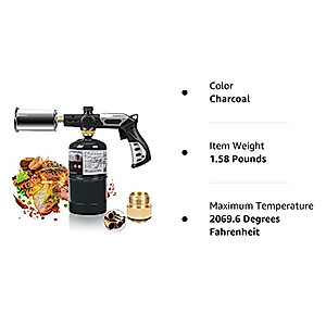 Propane Torch Head for Propane Tank, Powerful Blow torch Adjustable Flame Cooking torch, Kitchen Torch and Food Torch with Safety Lock for BBQ Searing Steak and Sous Vide - Fuel Not Included