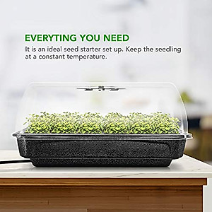 iPower Heating Seed Starter Germination Kit Seedling Propagation Tray with Heater and 5in Vented Humidity Dome, 1-Pack, Black&Transparent