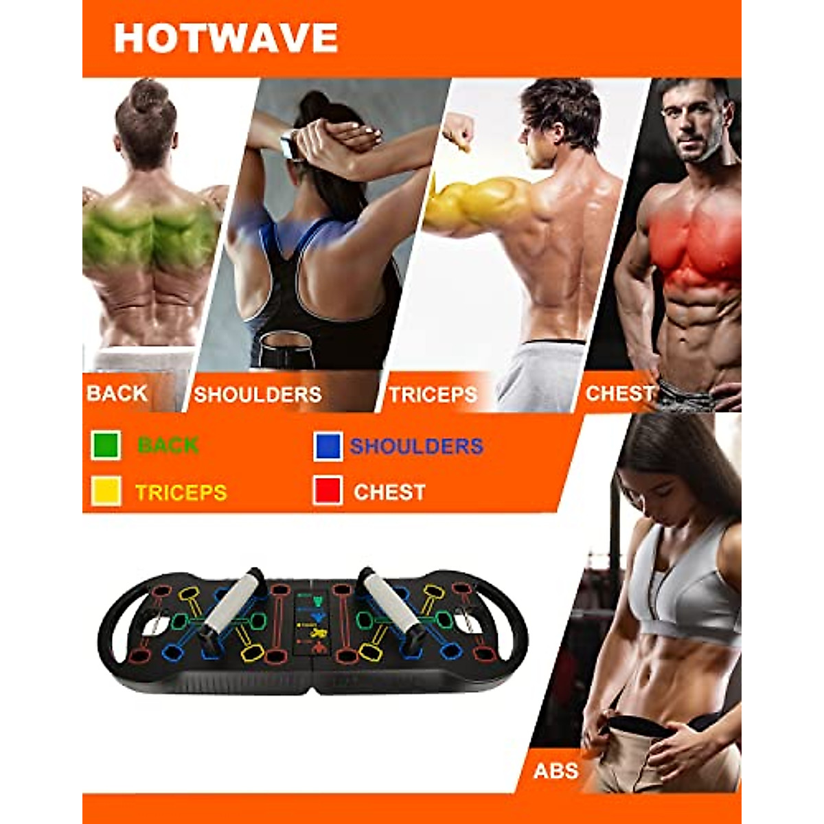 HOTWAVE Portable Exercise Equipment with 16 Gym Accessories.20 in 1 Push Up Board Fitness,Resistance Bands with Ab Roller Wheel,Full Body Workout at Home,Patent Pending