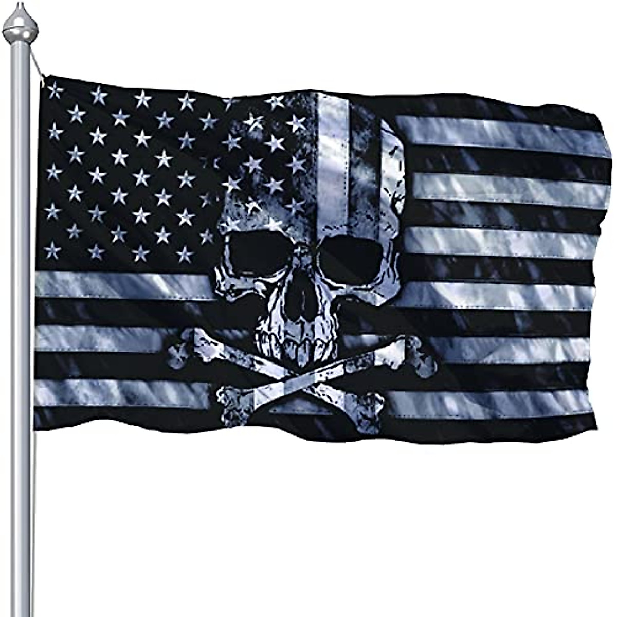 Skull And Crossbones Flag 3 X 5 Ft, Funny American Pirate Flag For Man Cave, Double Printed Black And White Grey American Flags Banner With UV Fade Proof