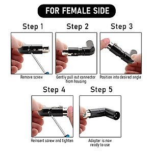 COLUBER CABLE Rotatable XLR Angle Adapter Dual Male and Female | L-Shaped Connector Metal Adapter with 4 Adjustable Angle Positions