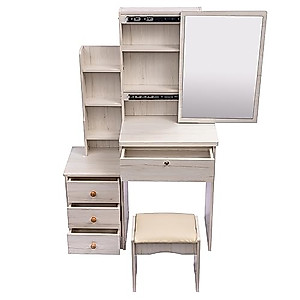Mbolyeer Vanity Desk Set with Mirror and Stool: Makeup Table with Multi-Drawers & Storage - Vanity Dresser for Bedroom (A)