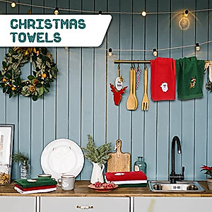 Macarrie 12 Pcs Christmas Hand Towels Christmas Santa Reindeer Snowman Tree Embroidered Bathroom Kitchen Cotton Towels Absorbent Christmas Towels Christmas Washcloths, 13 x 18 Inch (Fresh Style)