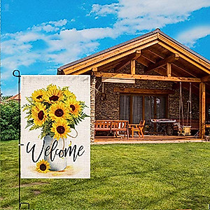 Hexagram Sunflower Arrangement Vase Welcome Garden Flag Double Sided,Burlap Summer Fall Farmhouse Outdoor Welcome Garden Decor,Small Garden Flag 12x18 Prime