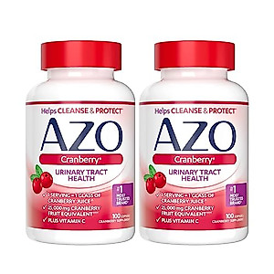 AZO Cranberry Urinary Tract Health Supplement, 1 Serving : 1 Glass of Cranberry Juice, Sugar Free Cranberry Pills, Non-GMO, 3 Month Supply, 100 Softgels (Pack of 2)