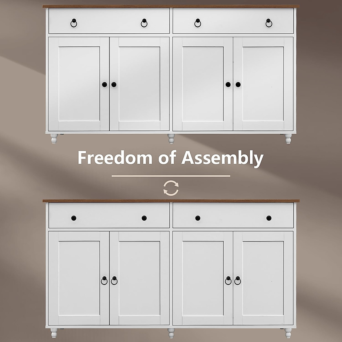 4 EVER WINNER Sideboard Buffet Cabinet, 55” White Coffee Bar Buffet Cabinet with Storage 4 Doors& 2 Drawers, Kitchen Buffet Storage Sideboards Cabinets Table Credenza Cupboard for Living Dining Room