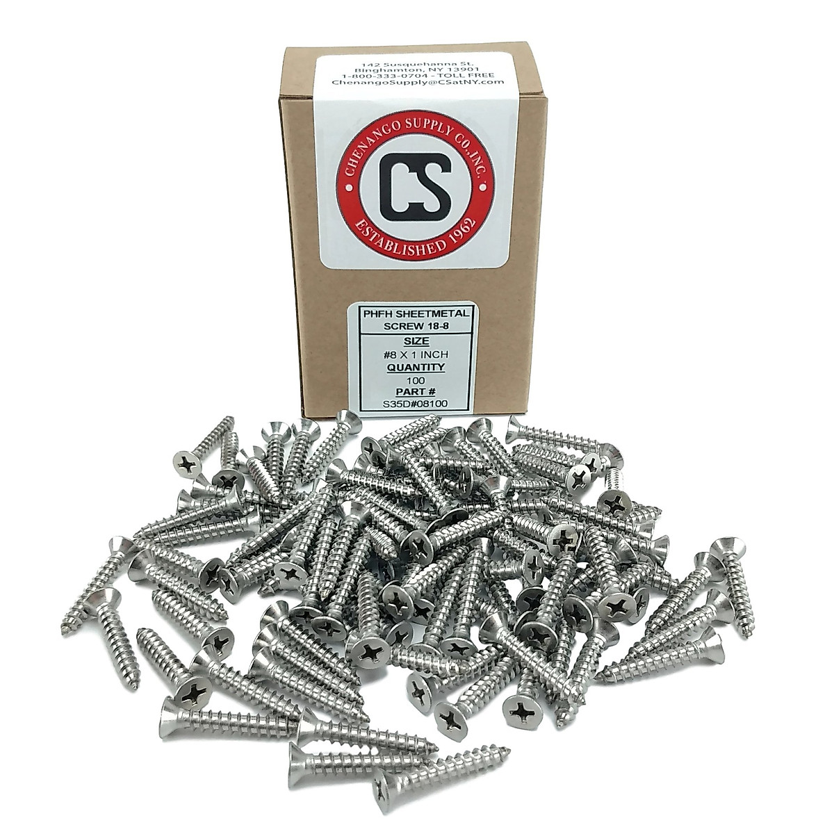 #8 X 1 Stainless Phillips Flat Head Sheetmetal Screw (1/2" to 2" in Listing) 100 Sheet Metal Screws, 82 Degrees (#8 x 1)