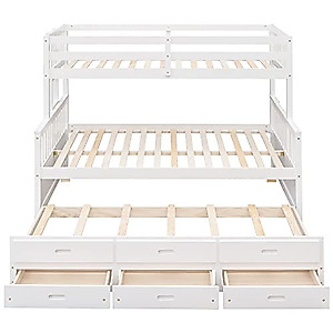 Harper & Bright Designs Twin Over Full Bunk Bed with Twin Size Trundle and 3 Storage Drawers, Separable Bunk Beds Twin Over Full Size, Wood Bunk Bed Frame for Kids Teens Boy & Girls (White)