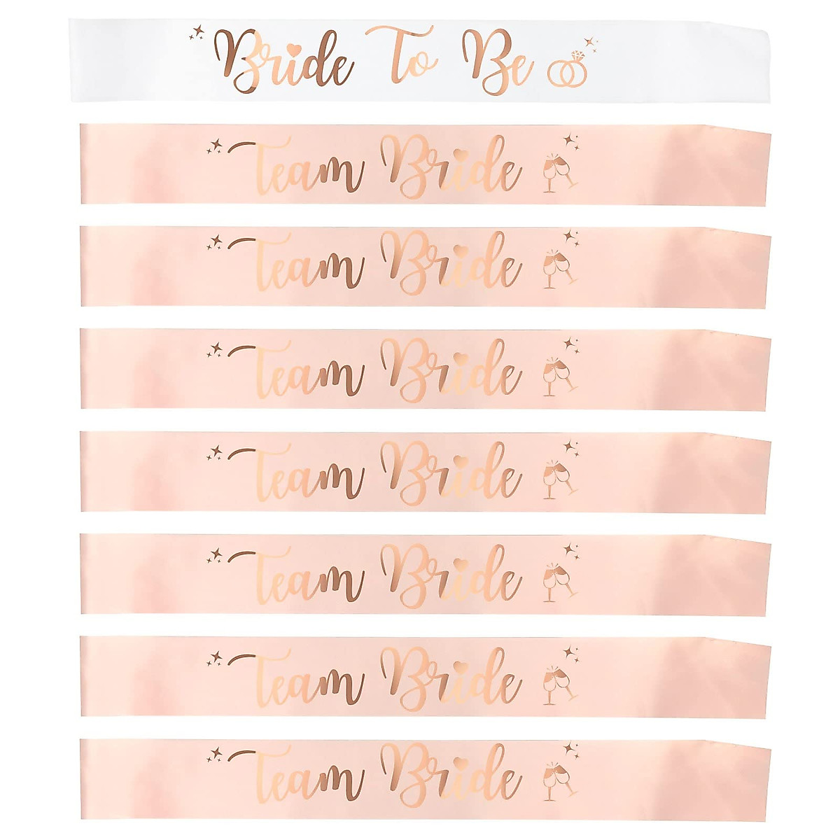 Happyland 8 sets Team Bride Sash Bachelorette Party Decorations Bridesmaid Sashes Rose Gold Foil letter for Bridal Shower & Wedding Party