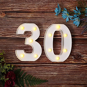 30th Birthday Decorations Marquee Numbers Light up Letters Plastic Led Light Up Number Letters Figure Fairy Birthday Party Supplies Battery Operated Numbers for 30th Happy Birthday Anniversary Event