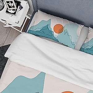 DESIGN ART Designart 'Red Moon Over Abstract Blue Mountains I' Modern Duvet Cover Set Twin Cover + 1 Sham 2 Piece