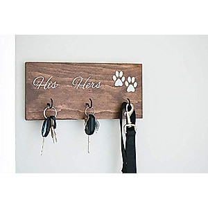 Wall Mounted His Hers and Paws Leash and Key Holder, Dog Lover Gift for Women, 12 inch by 5.5 inch