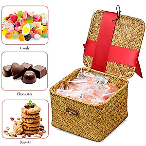 IMIKEYA Seaweed Baskets with Lids: Woven Baskets Seagrass Storage Woven Basket Straw Desktop Rattan Storage Basket 9 inch Hand- Woven Storage Basket Bins Container Organizer