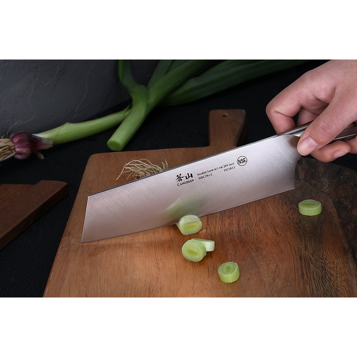 Cangshan TN1 Series 1021820 Swedish 14C28N Steel Forged 7-Inch Nakiri Knife and Wood Sheath Set